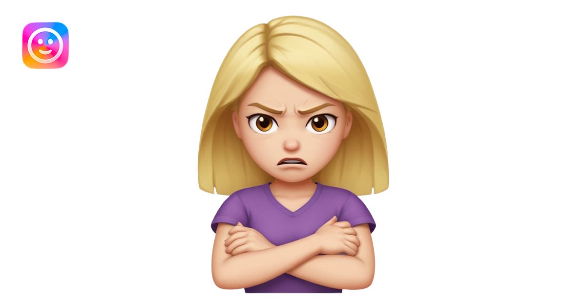 Girl crossing arms in front of her chest and making an angry face emoji ...