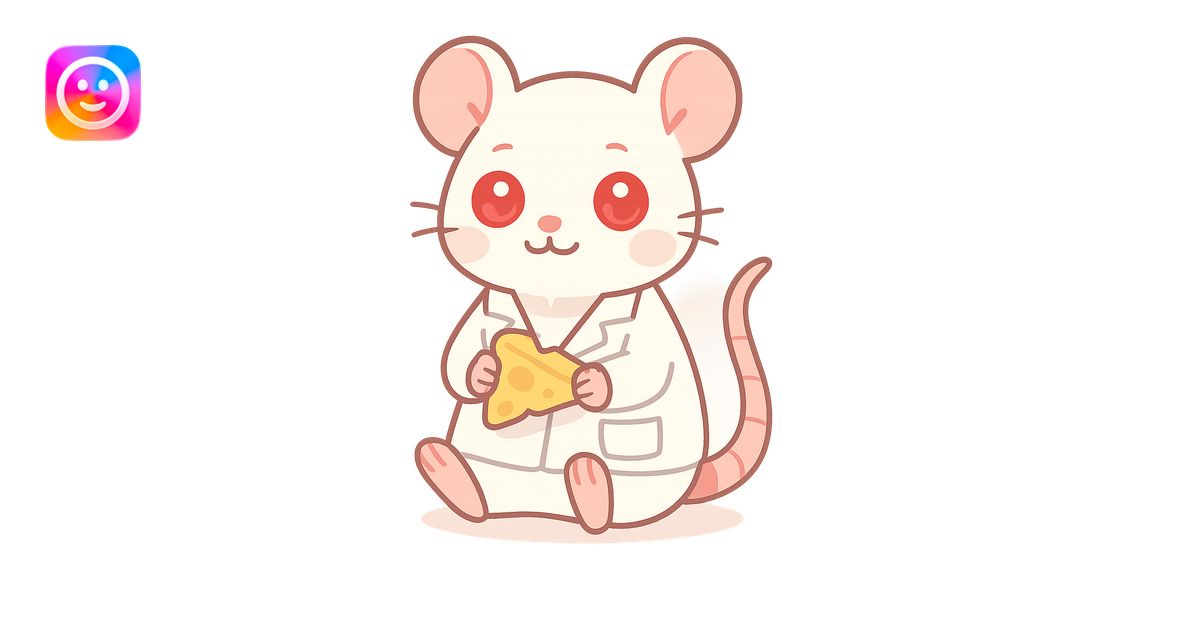 A happy lab rat with red glowing eyes, holding a piece of cheese, white ...
