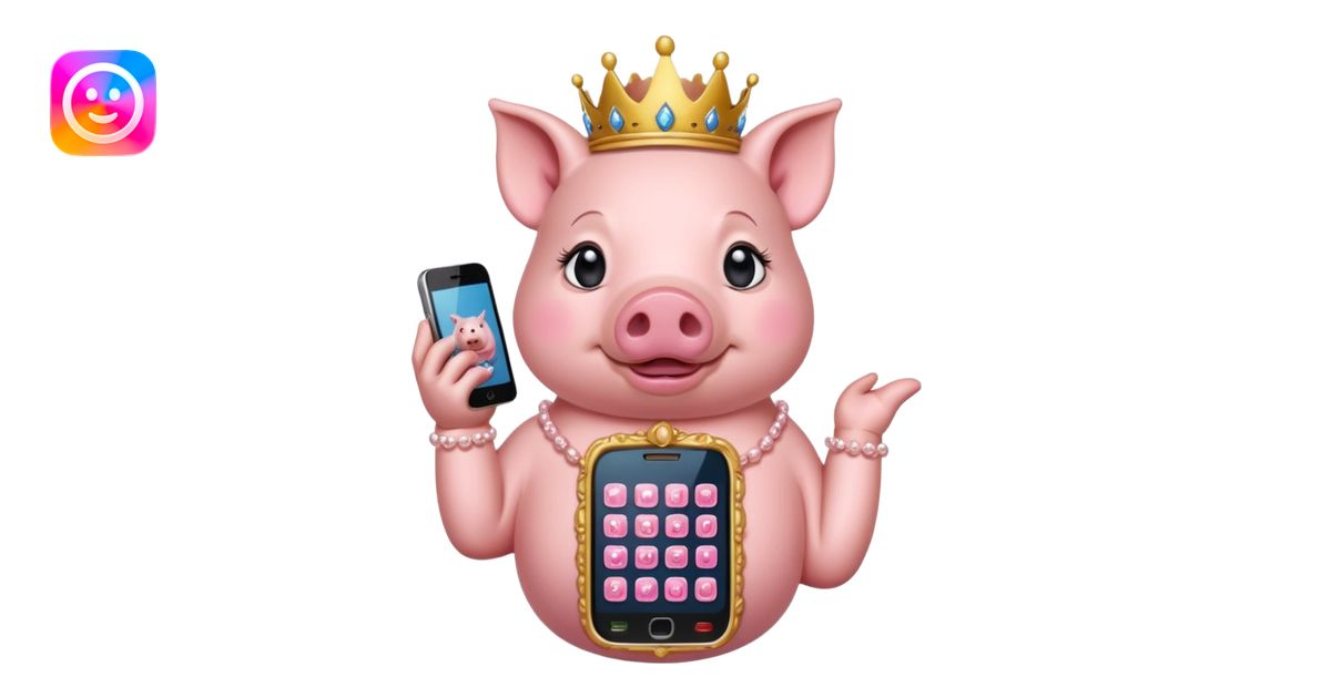 rich princess pig on an ornate cell phone emoji | AI Emoji Generator
