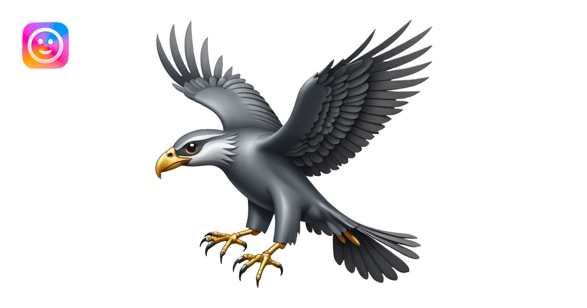 Emoji-style icon of a large metallic predatory bird flying, sharp wings ...