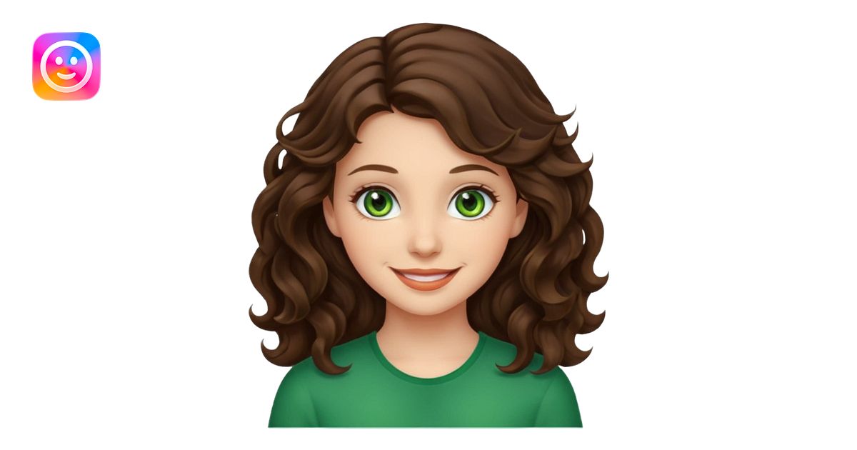 A girl brunette wavy hair green eyes emoji | AI Emoji Generator