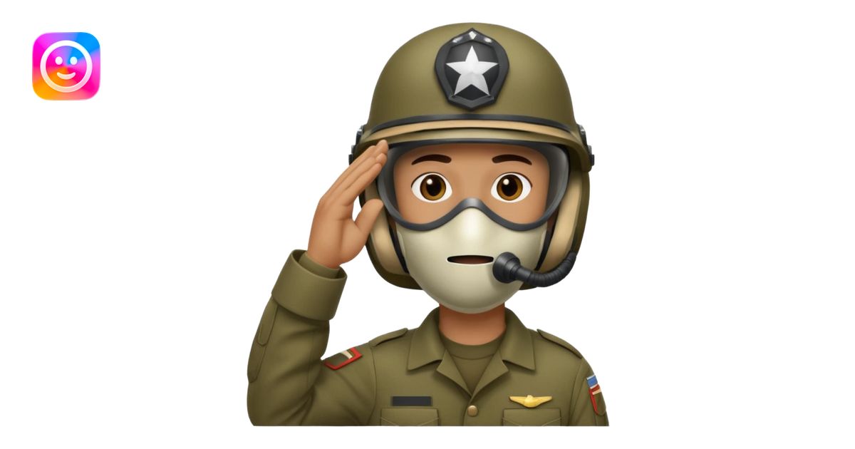 Soldier saluting with helmet + mouth mask emoji | AI Emoji Generator
