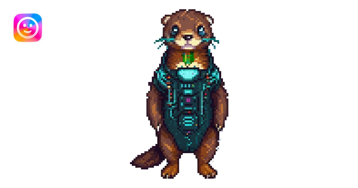 adorable pixel art otter, cyberpunk neural interface, neon colors ...