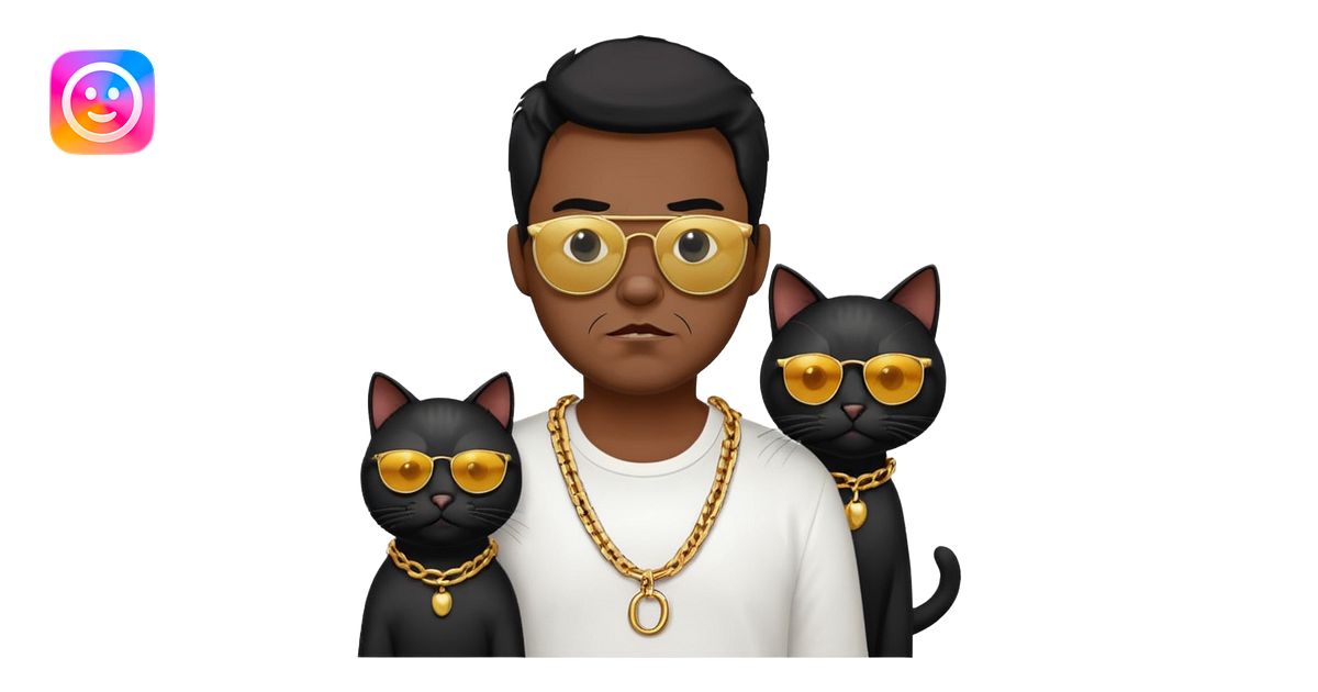 Freaky Larry is a cat with a gold chain and sunglasses standing behind ...