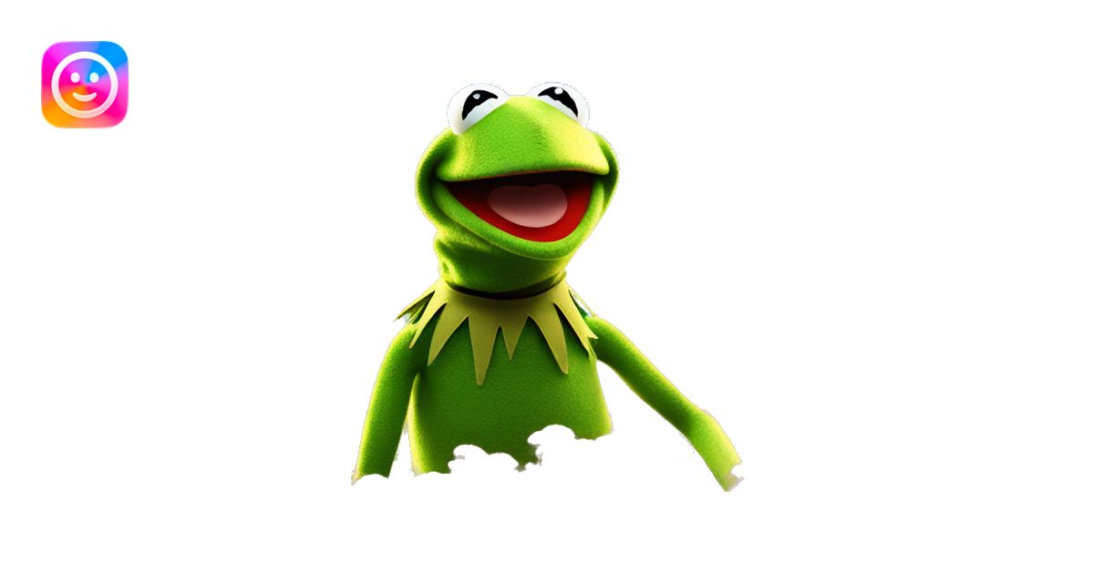 Kermit the frog, happy, light, surrounded by a blue sky on a flower ...