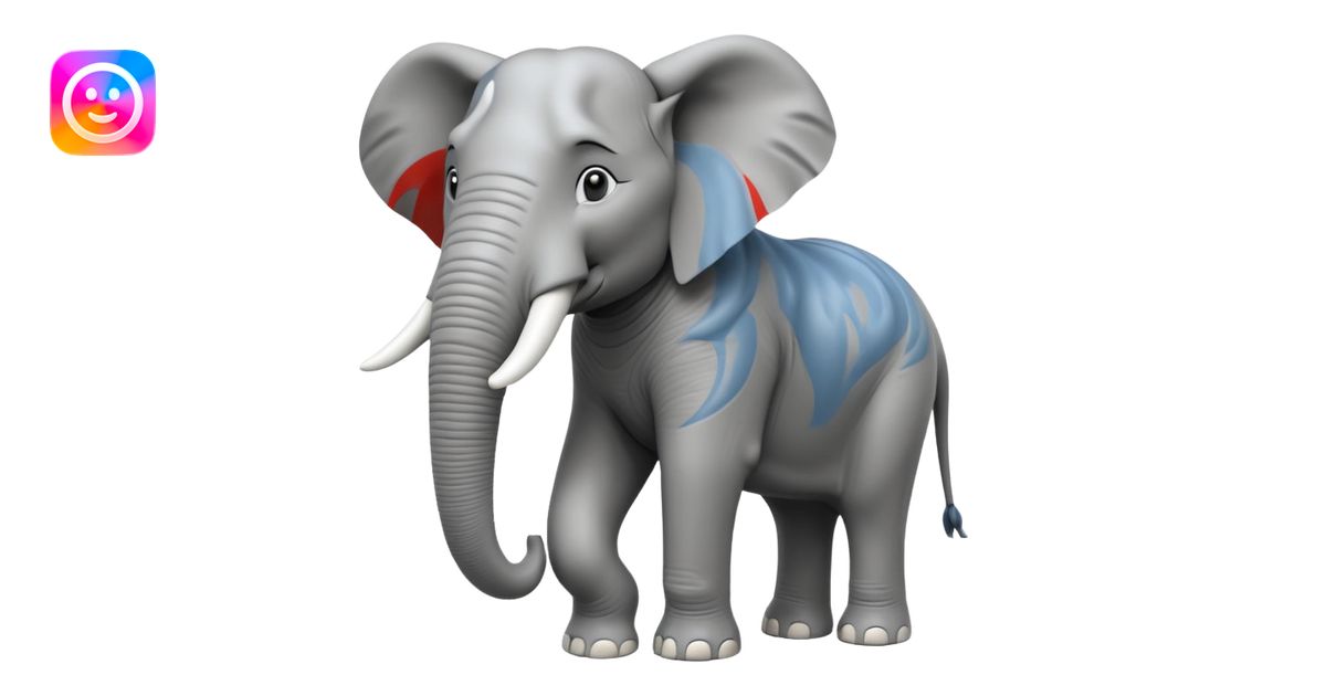 A giant 3D cartoon elephant in side view, towering and muscular, long ...