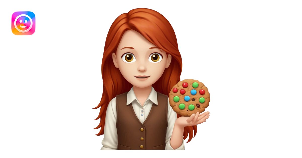 white girl scout with red long hair selling cookies with a brown vest ...