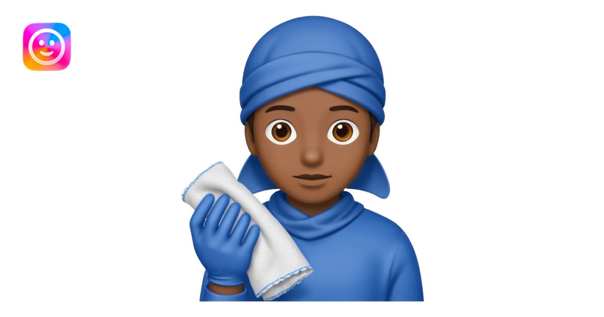 Cleaner + blue gloves + rag emoji | AI Emoji Generator