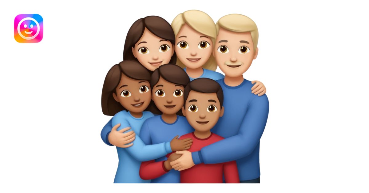 family of 5 hugging each other emoji | AI Emoji Generator