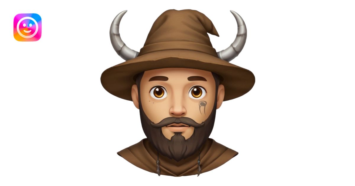 Bearded figure — large brown hat with horn, tattoo on face emoji | AI ...