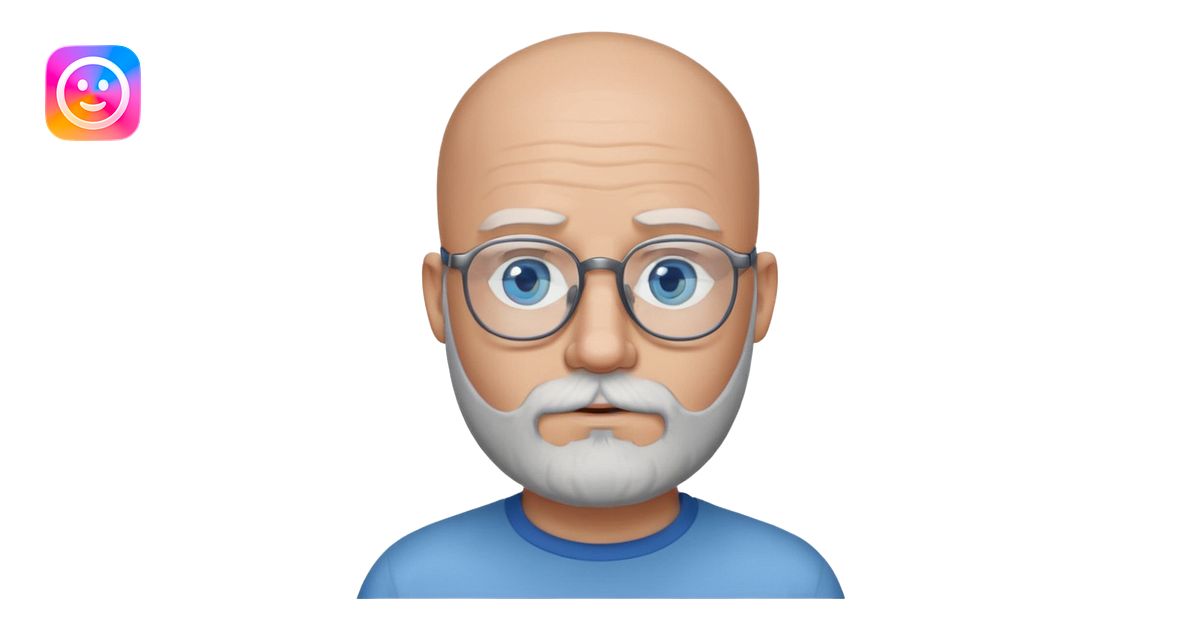 Bald man with salt and pepper beard and glasses emoji | AI Emoji Generator