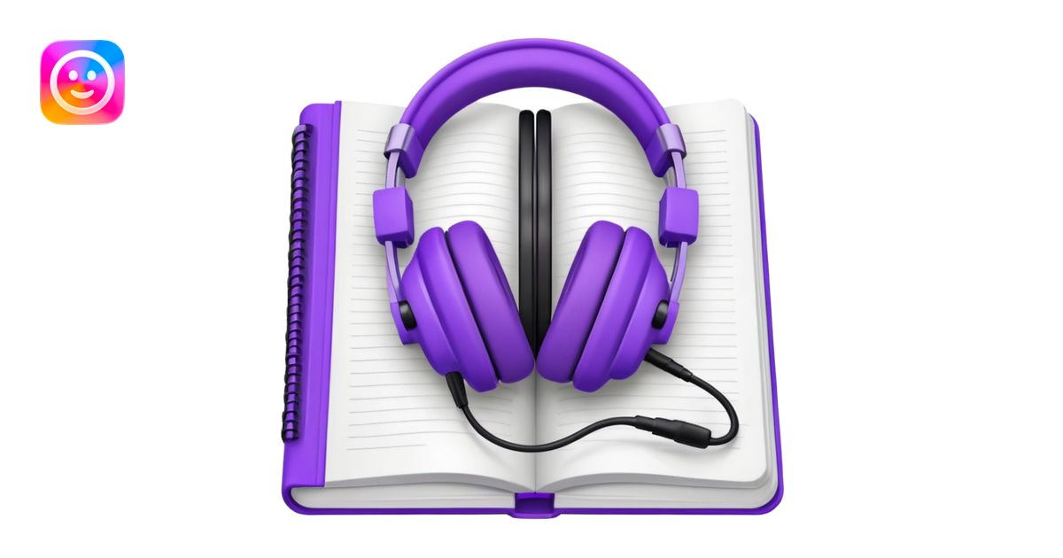 purple open journal with purple headphones on top emoji | AI Emoji ...