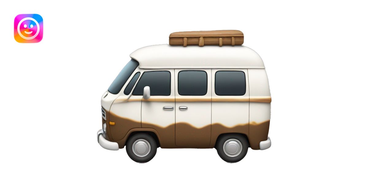 traveling 3d brown and white hippie van emoji | AI Emoji Generator
