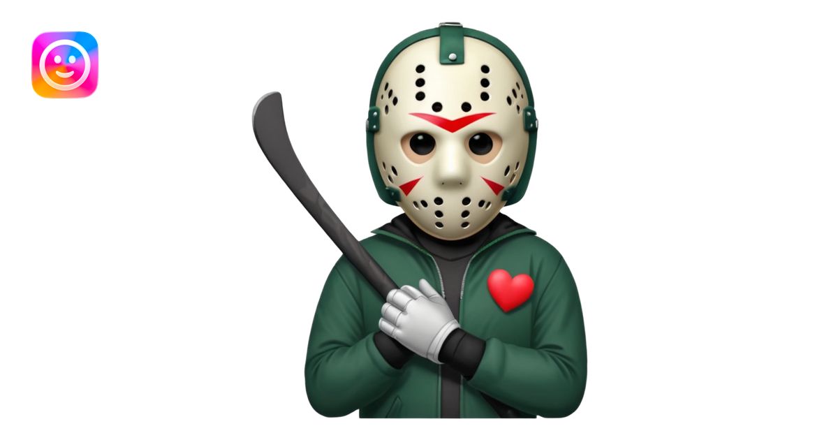 a cartoon image of Jason Voorhees, looking cute, with his hands clasped ...