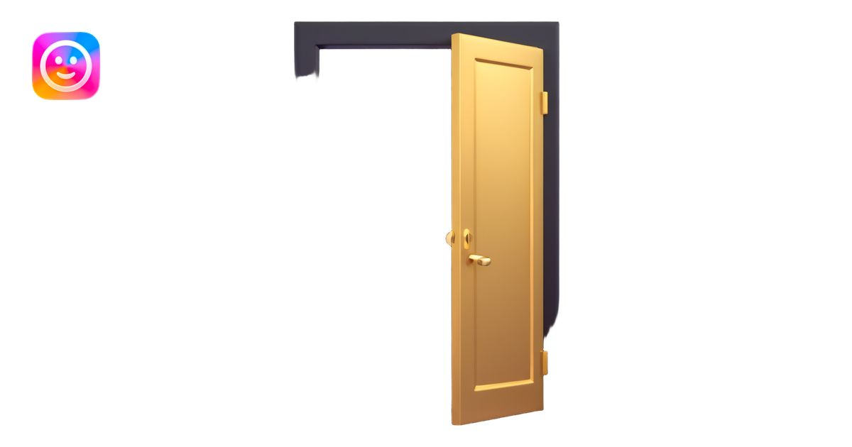 3D emoji style, pitch black room with a golden door ajar. A powerful ...