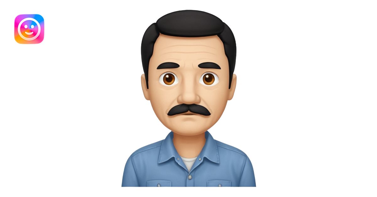 Old man with black hair and eyes mustache and working shirt emoji | AI ...