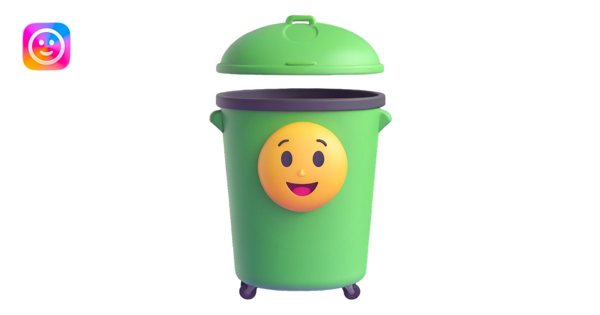 trash can, Microsoft 3D fluent emoji style, simple friendly look, soft ...