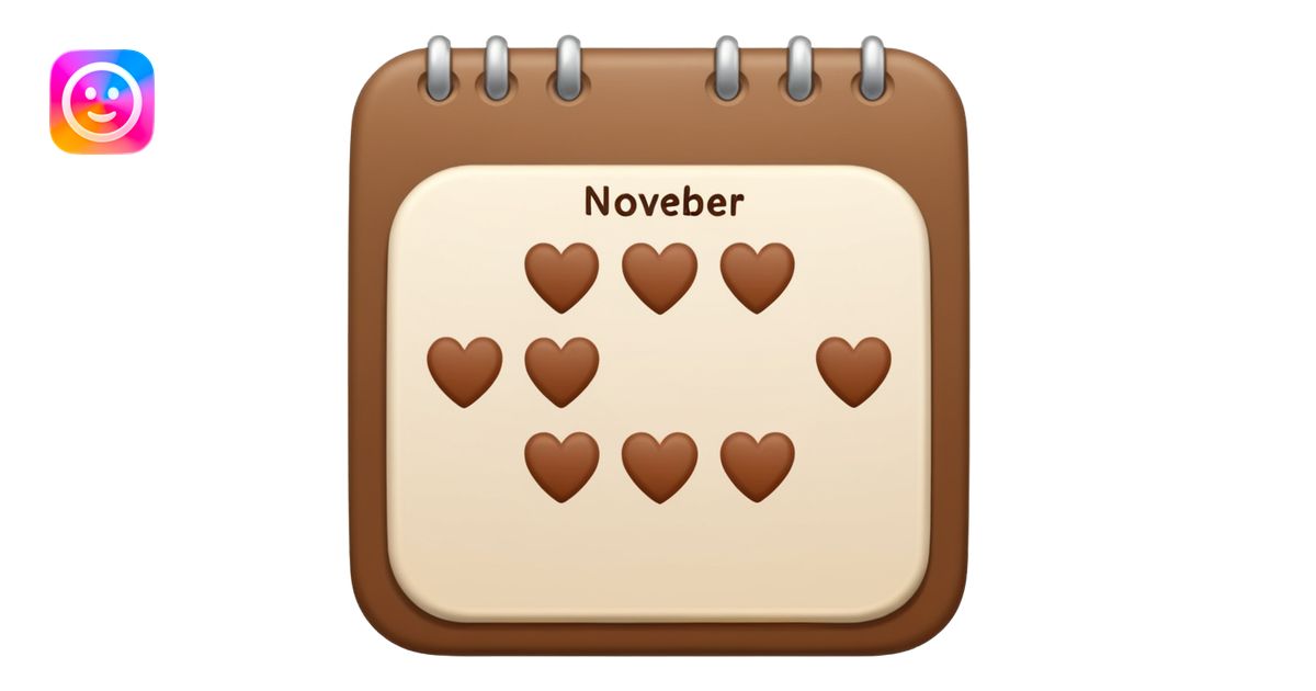 .make a November 1-30 2025 mini calendar with right brown hearts with ...