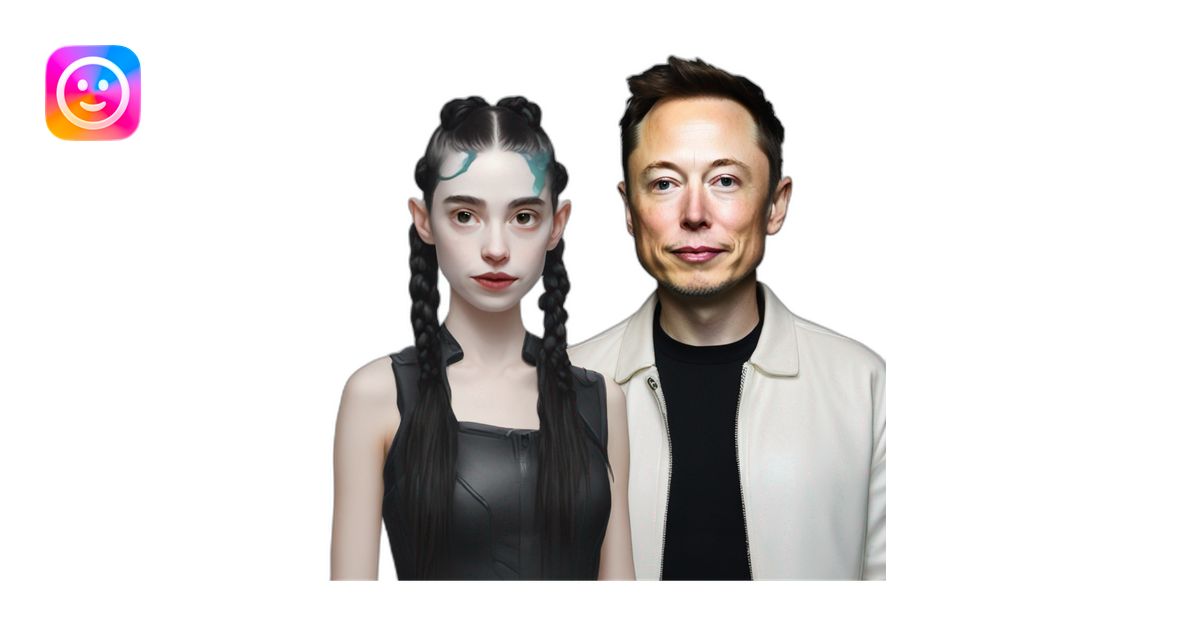 Grimes with milk spray on face, elon musk smirking, duo emoji | AI ...