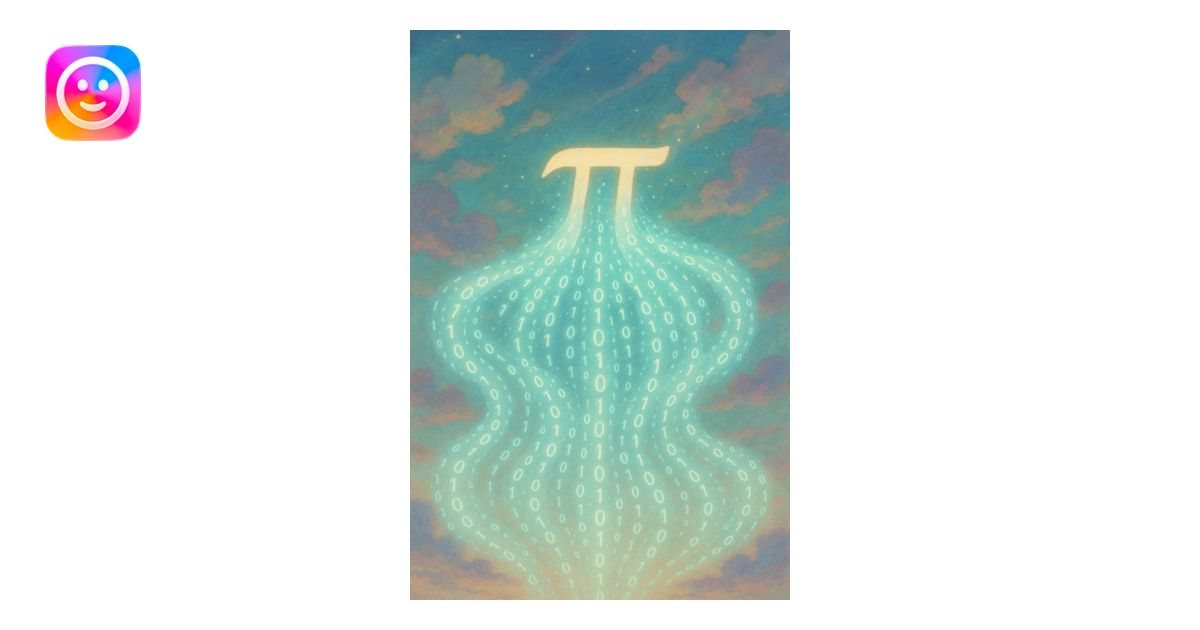 combine the π (pi) math symbol, binary code, and digital mist emerging ...