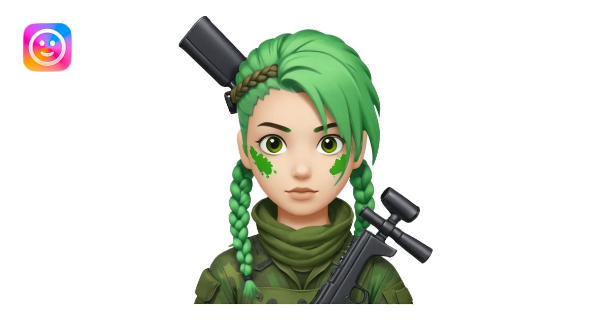 paintball player with geared face boy braided green hair emoji | AI ...