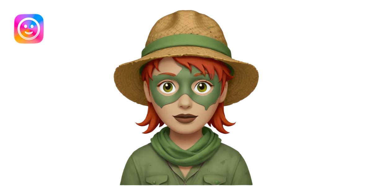 messy green full face clay mask and tourist hat red hair emoji | AI ...