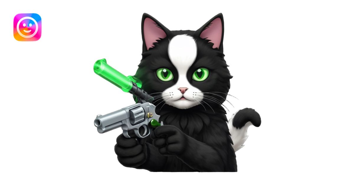 black cat pointing a gun at the screen emoji | AI Emoji Generator