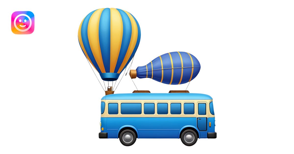 make me a high definition emoji of a Blue bus suspended by a single hot ...