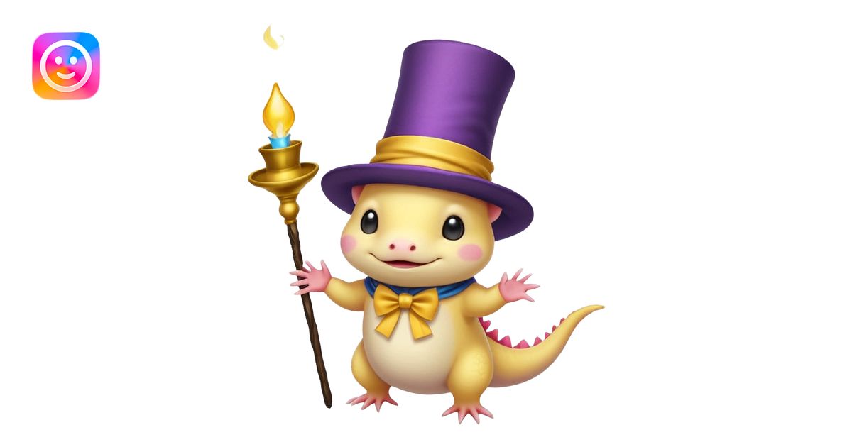 light yellow axolotl with magician hat emoji | AI Emoji Generator