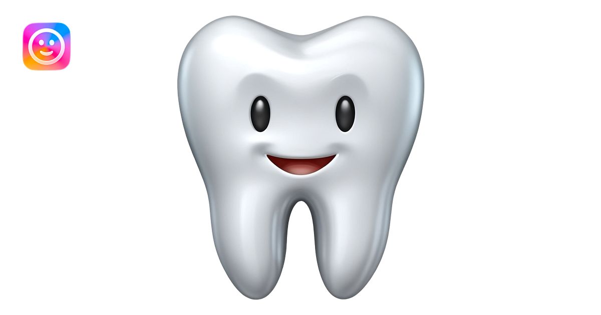human tooth emoji, smooth chrome ceramic-metal texture, clean medical ...