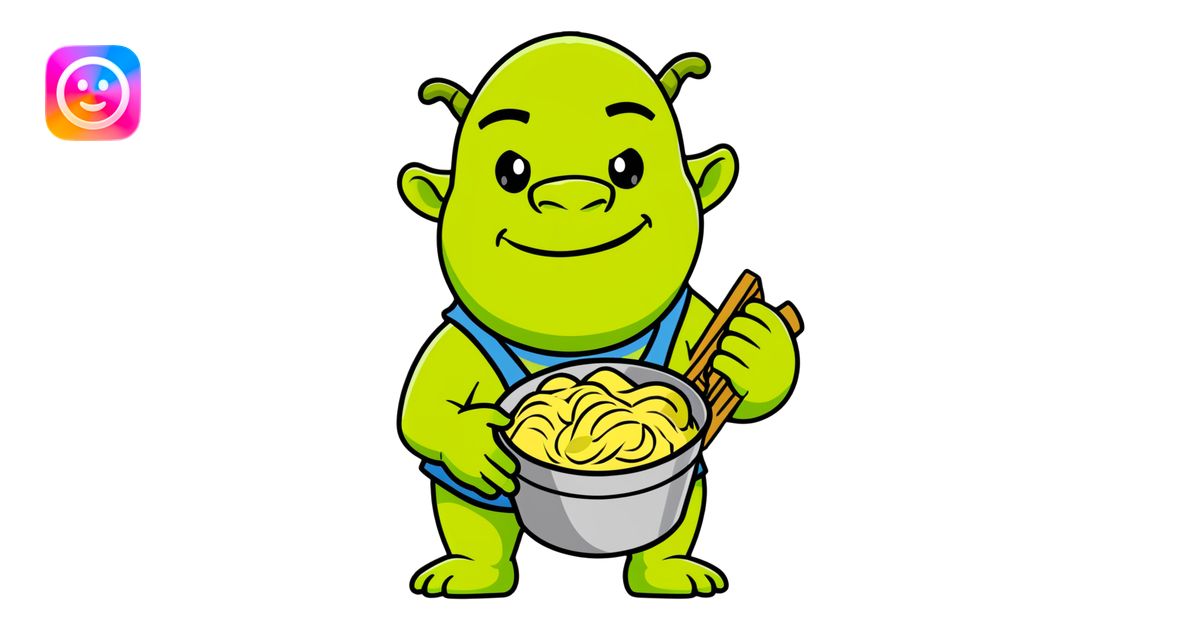 Shrek the green ogre holding a bucket of carbonara pasta image | AI ...