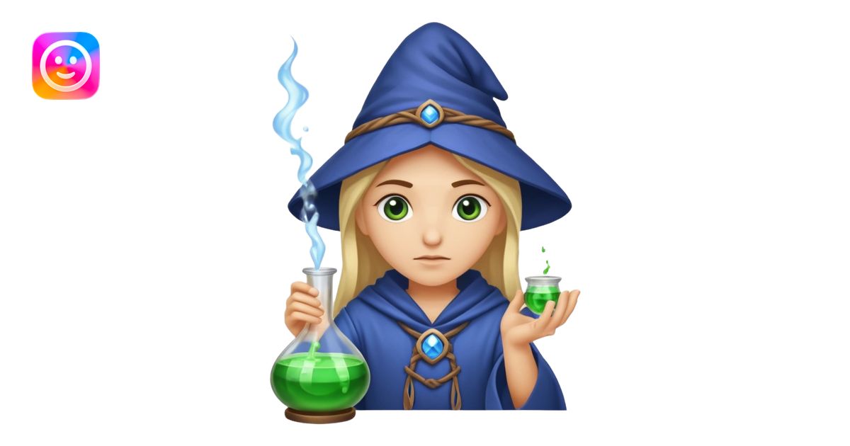 rune mage stirring potion slowly eye contact emoji | AI Emoji Generator