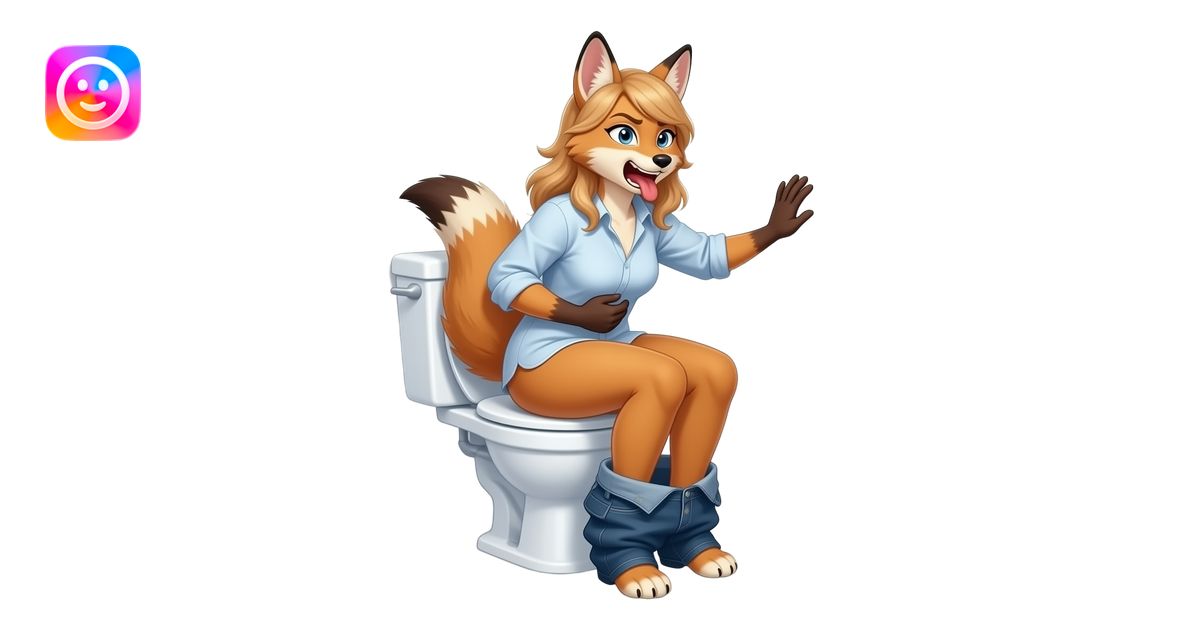 Female jackel furry person woman pants down shirt on,sit on toilet ...