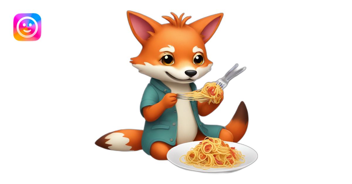 Fox with axolotl eating spaghetti emoji | AI Emoji Generator