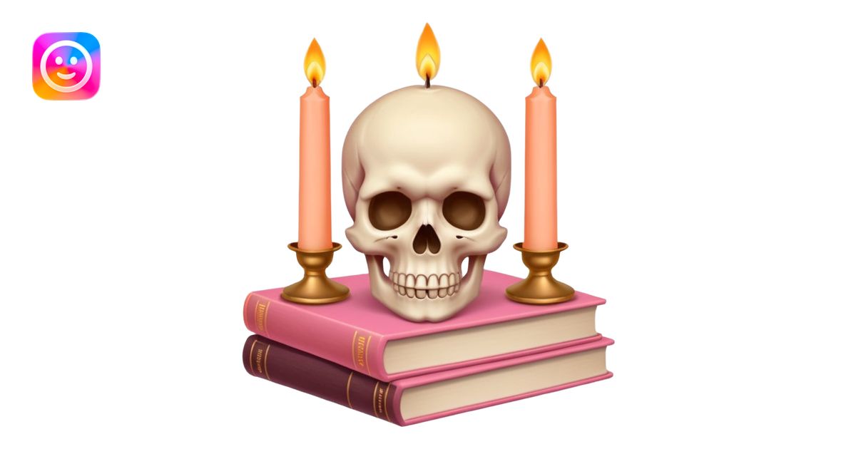 skull candle on pastel pink occult books pastel orange emoji | AI Emoji ...