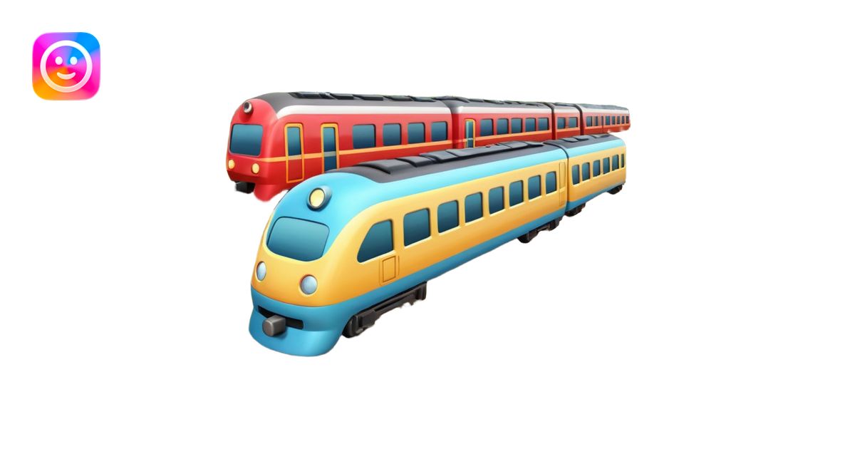 A 3D cartoon passenger train with windows and multiple cars, moving on ...
