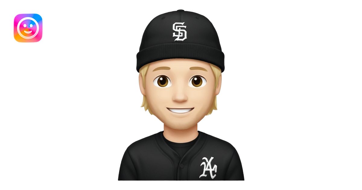 rapper da trắng, tóc vàng, full đen, có mũ len hãng MLB, đẹp trai emoji ...