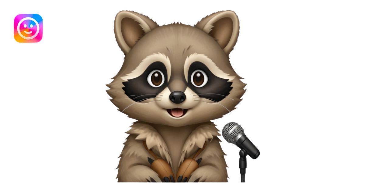 Racoon singing with mic emoji | AI Emoji Generator