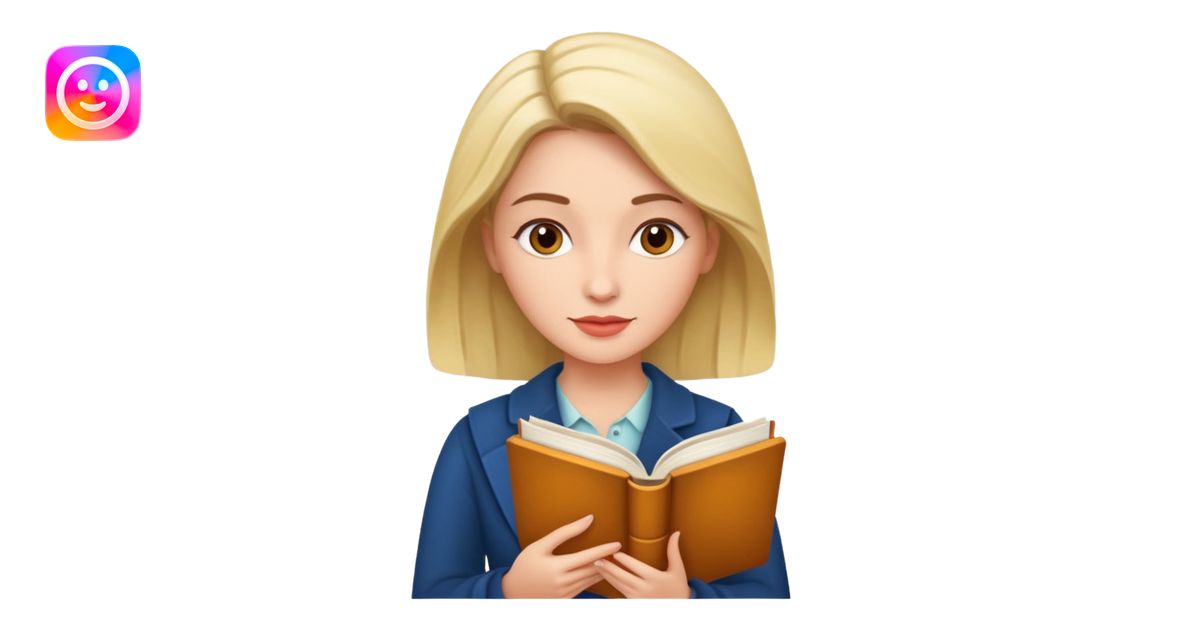 An emoji of a woman, a writer, aspiring novelist, with a book, a novel ...
