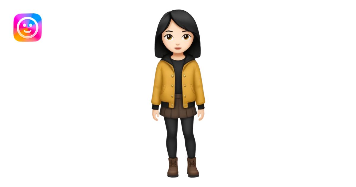 Full body light skin black hair girl fall outfit emoji | AI Emoji Generator