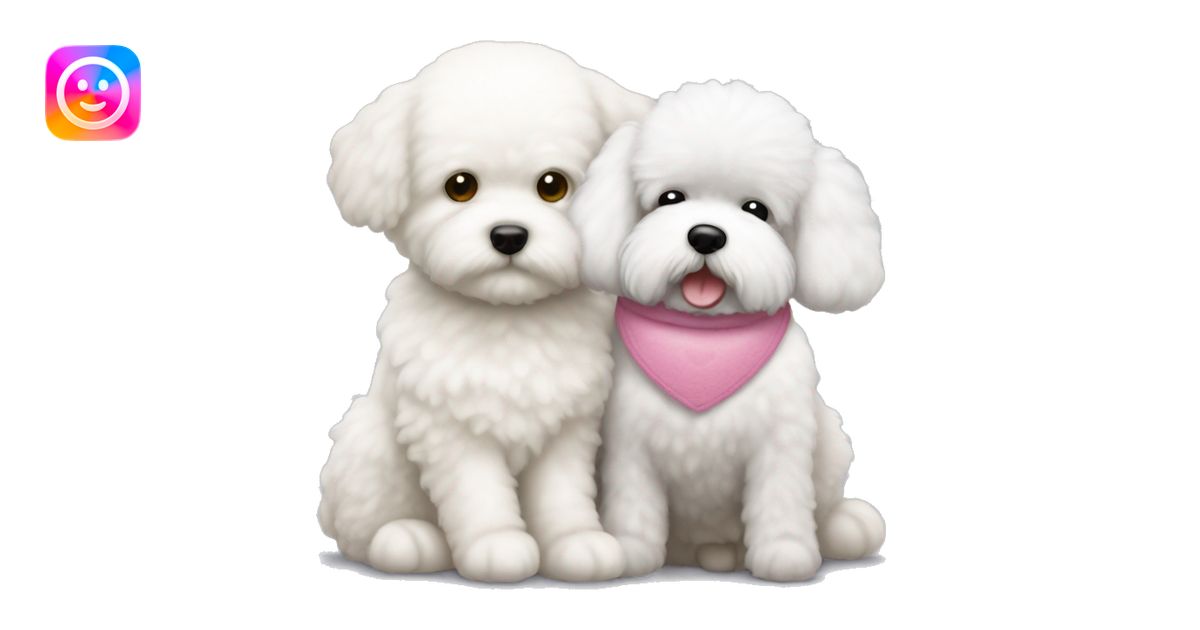 hello kitty cuddling with bichon frise dog emoji emoji | AI Emoji Generator