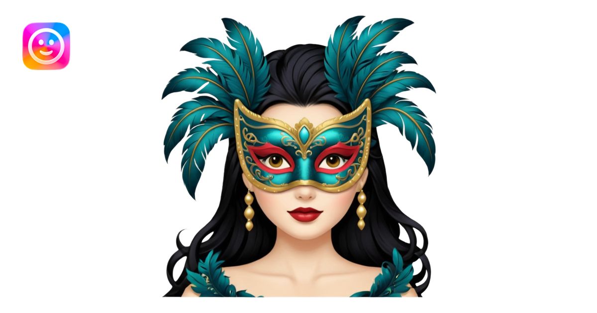 masquerade masked white woman black hair emoji | AI Emoji Generator