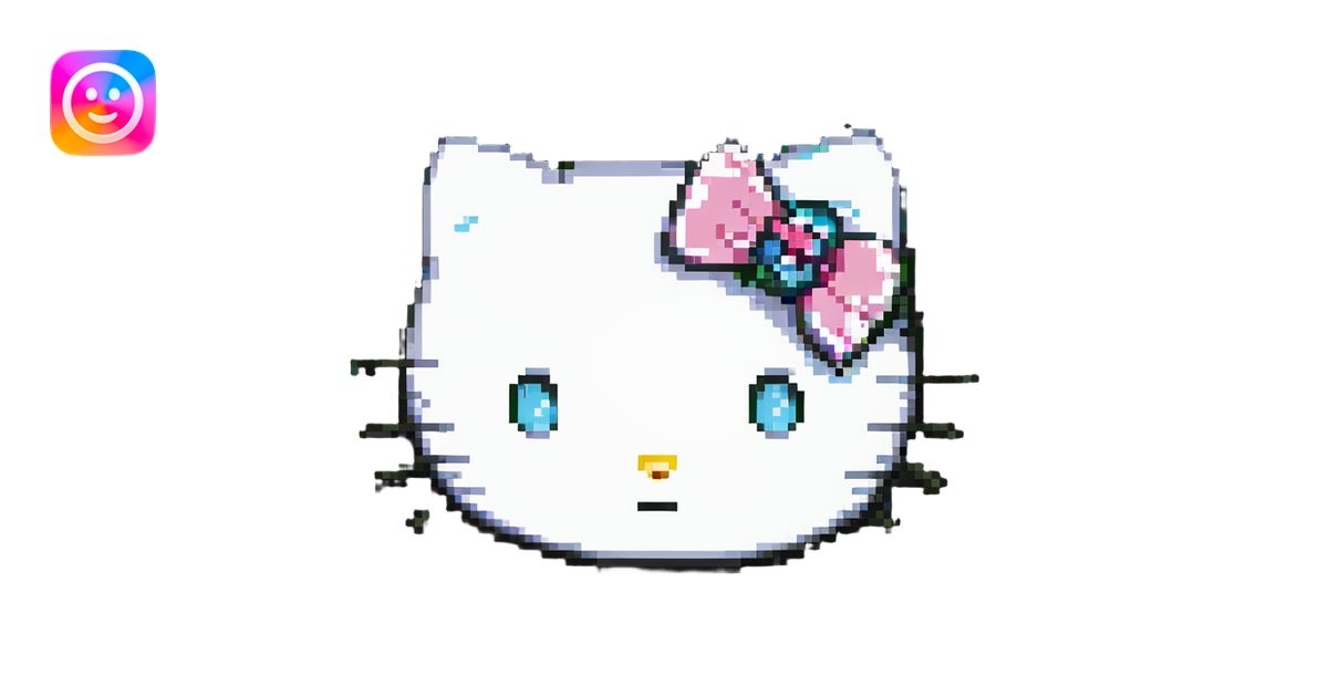 Hello Kitty face close-up, classic look pixel art illustration | AI ...