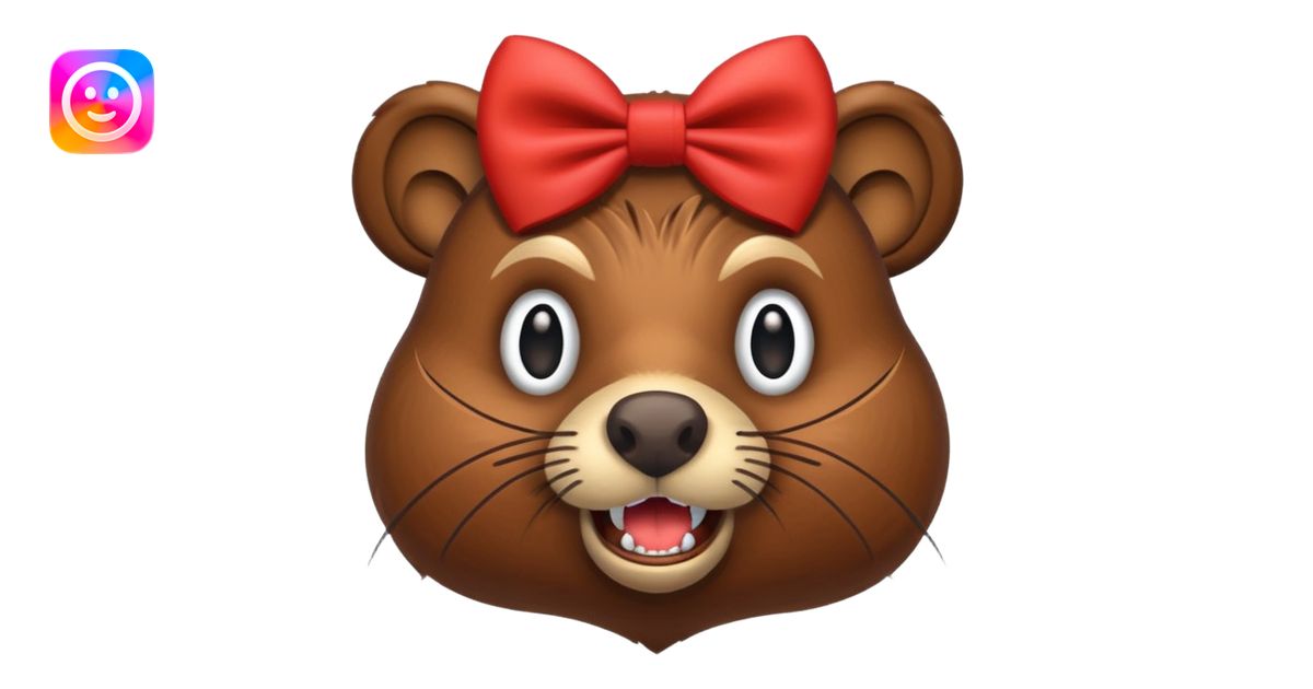 add a bow on the head of one beaver emoji | AI Emoji Generator