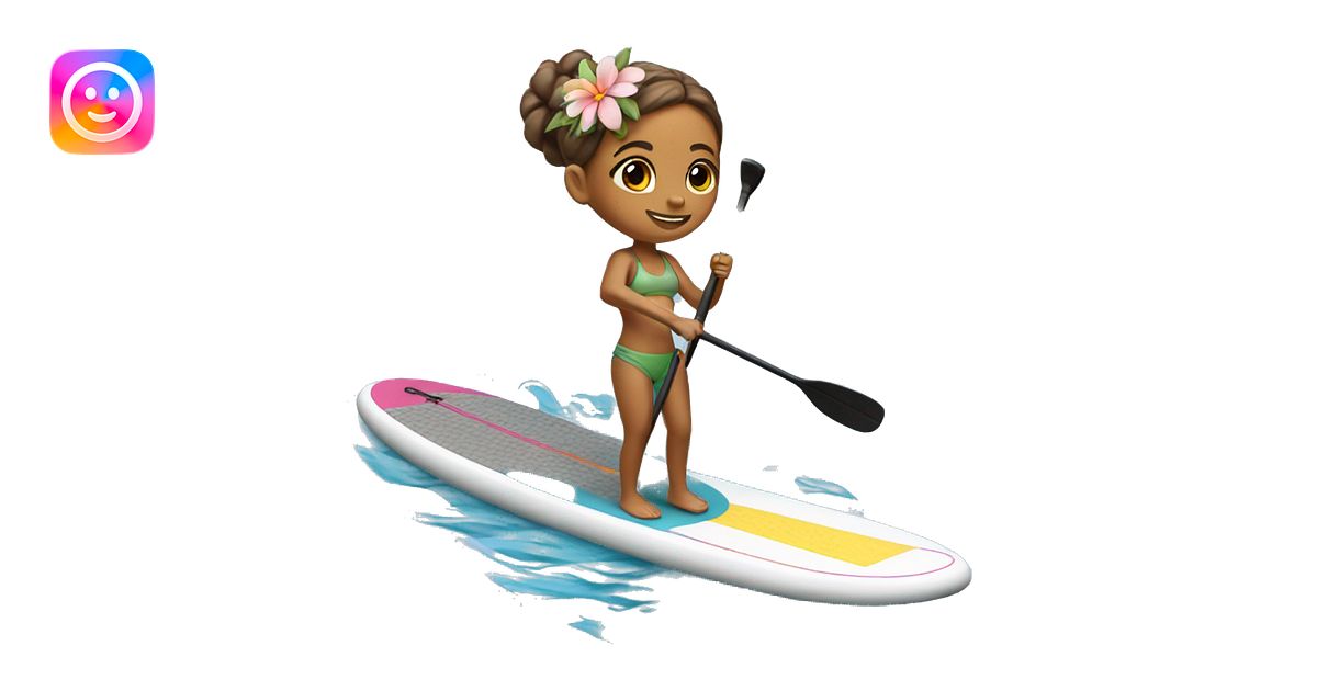 cute paddle boarding girl, with flower in her hair emoji | AI Emoji ...