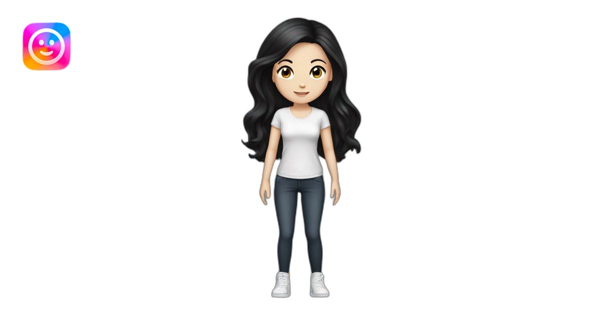 white girl with black hair, full body emoji | AI Emoji Generator