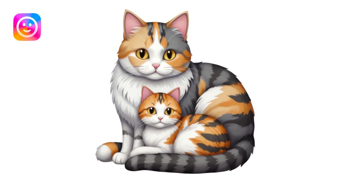 full body colourful light patched calico + white tabby cat cuddling a ...