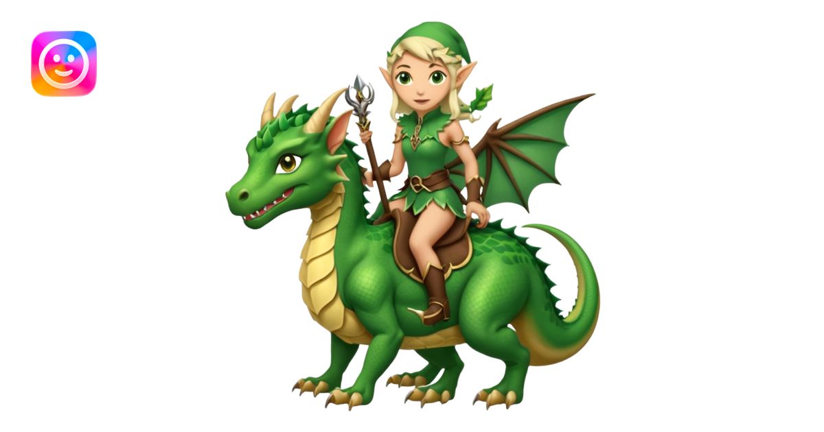Elf dragon-tamer with bow riding a scaled beast emoji | AI Emoji Generator