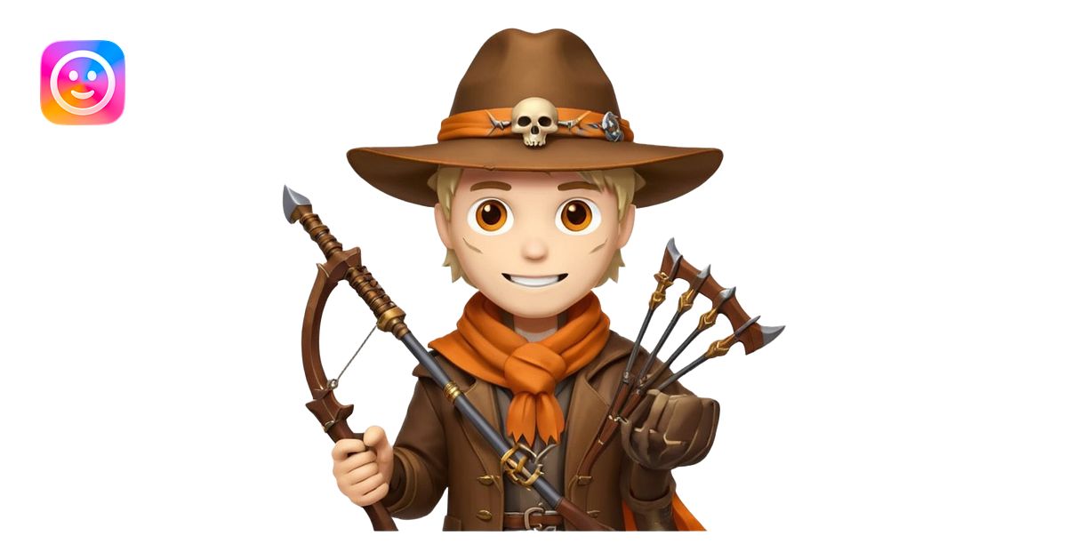 male human monster hunter emoji, wearing brown leather coat and wide ...