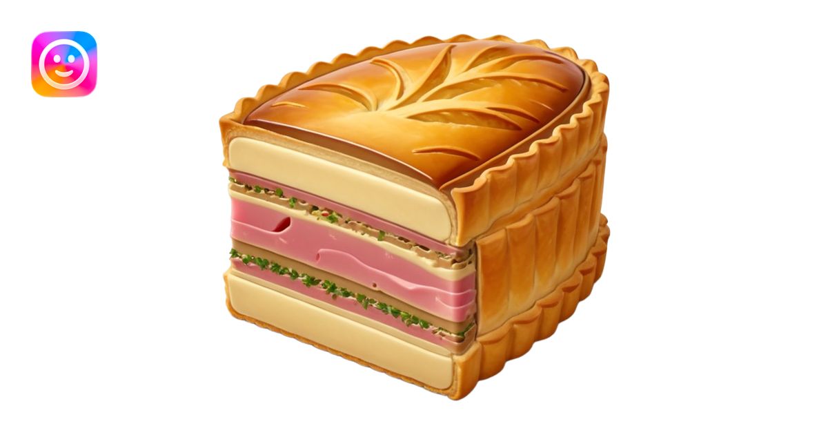 single thick slice of pâté en croûte with golden glossy pastry crust ...